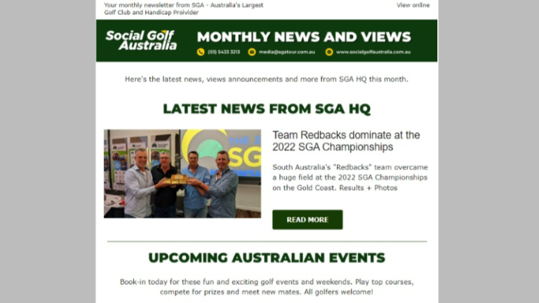 Subscribe to the SGA Monthly Newsletter - Social Golf Australia